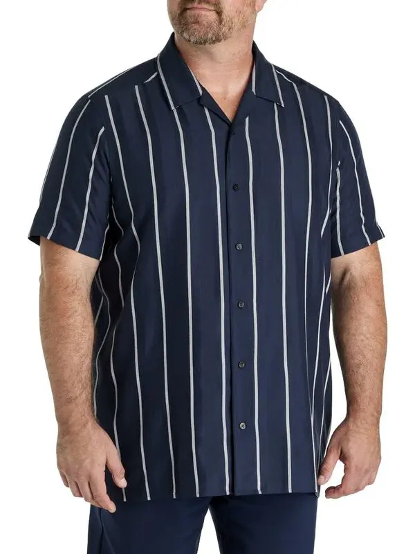Perry Ellis Big & Tall Striped Sport Shirt - Dark Sapphire