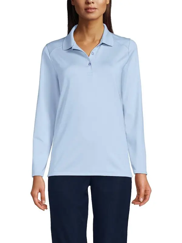 LANDS' END Long Sleeve Feminine Fit Rapid Dry Polo Shirt - Blue