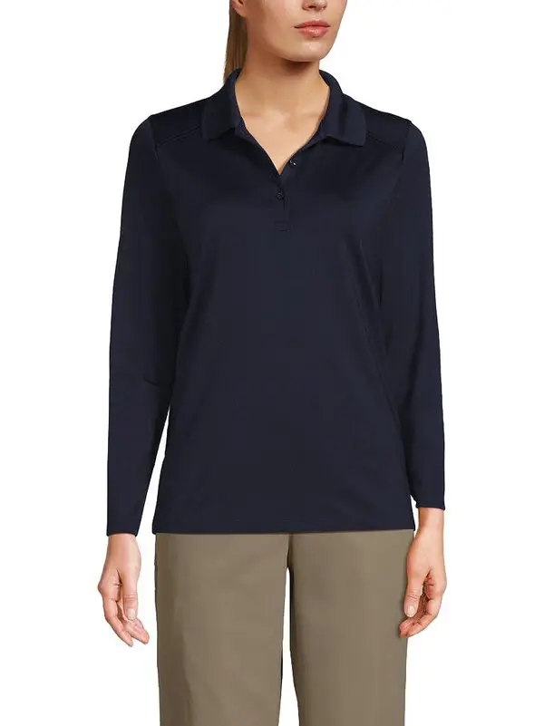 LANDS' END Long Sleeve Rapid Dry Polo - Classic Navy