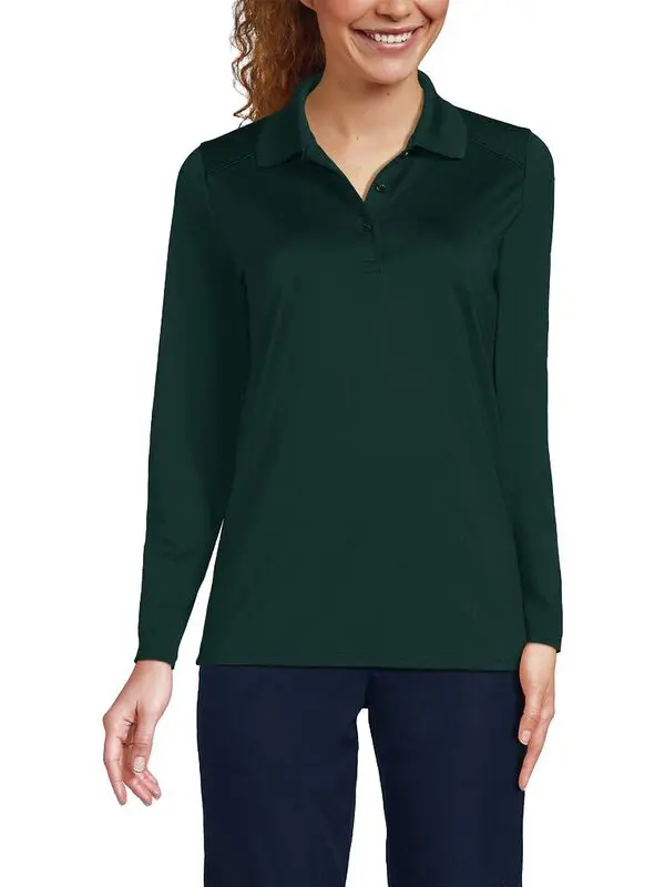 LANDS' END Long Sleeve Rapid Dry Polo - Evergreen
