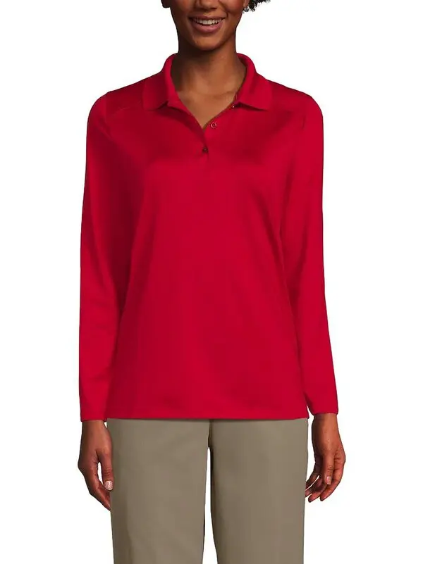 LANDS' END Long Sleeve Feminine Fit Rapid Dry Polo Shirt - Red