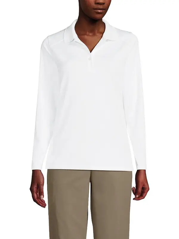 LANDS' END Long Sleeve Feminine Fit Rapid Dry Polo Shirt - White