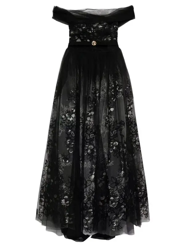 SAIID KOBEISY Gathered Tulle Gown - Black