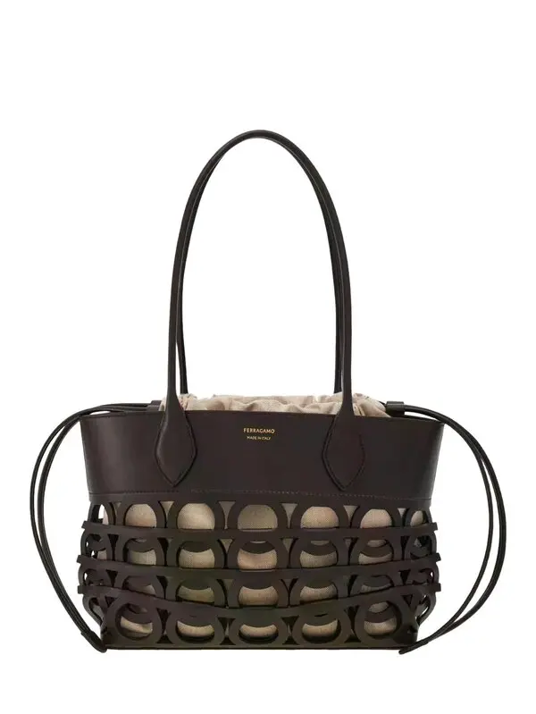 FERRAGAMO Gancini Cut-out Tote Bag - Brown