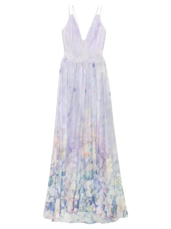 SAIID KOBEISY Floral-printed Long Dress - Purple