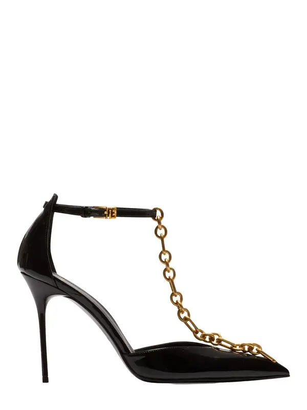 Balmain Leather Sync Heeled Mules - Black