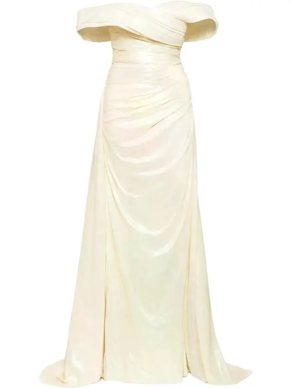 SAIID KOBEISY Lamé Off-shoulder Dress - Yellow