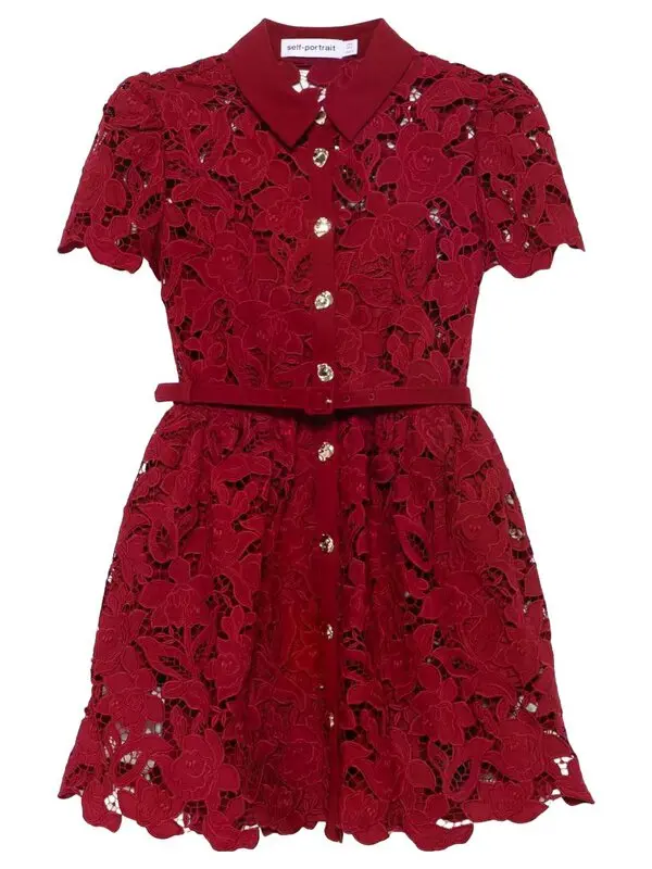 SELF-PORTRAIT Floral-lace Mini Dress - Red