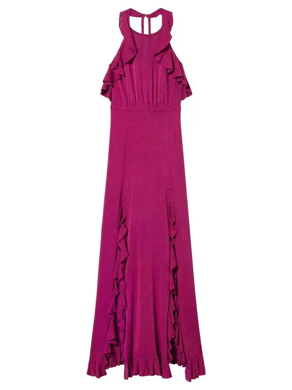 TWINSET Knitted Maxi Dress With Ruffles And Slit Detail - Purple
