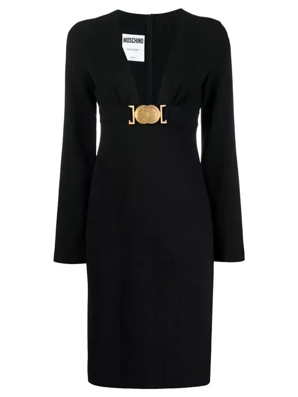 Moschino Logo-plaque Long-sleeved Dress - Black