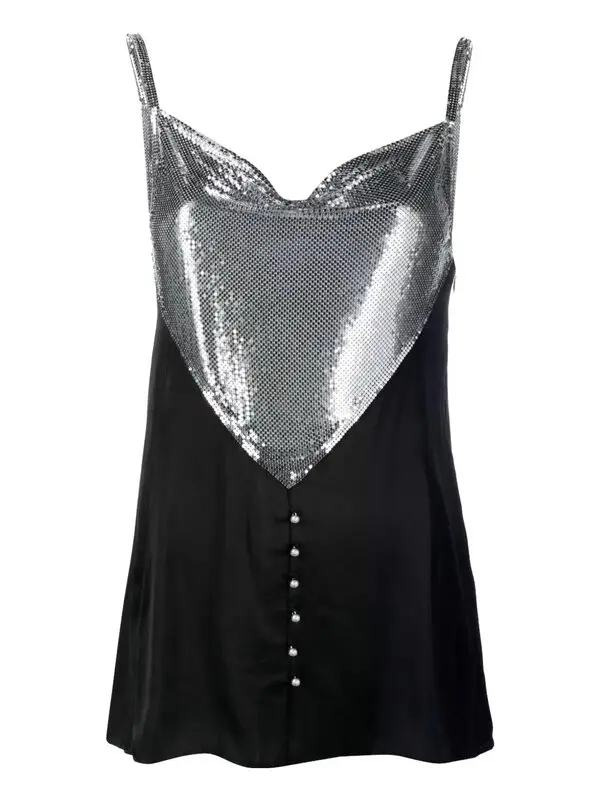 Rabanne Chainmail-paneled Cowl-neck Vest - Black