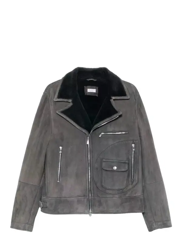 Brunello Cucinelli Suede Biker Jacket - Grey