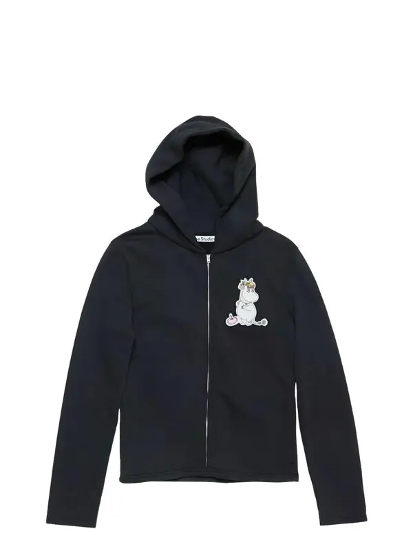 Acne Studios Zip-up Hoodie With Embroidered Applique - Black