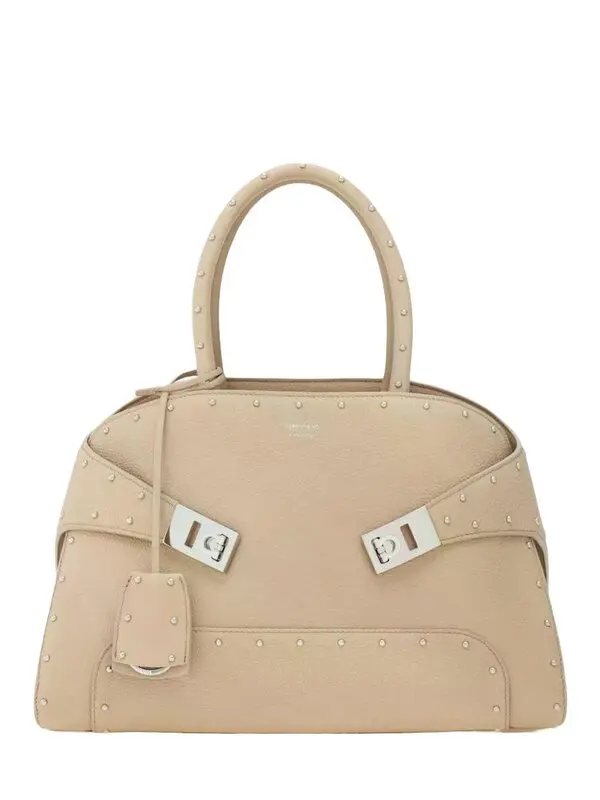 FERRAGAMO Stud-embellished Structured Tote Bag - Neutrals