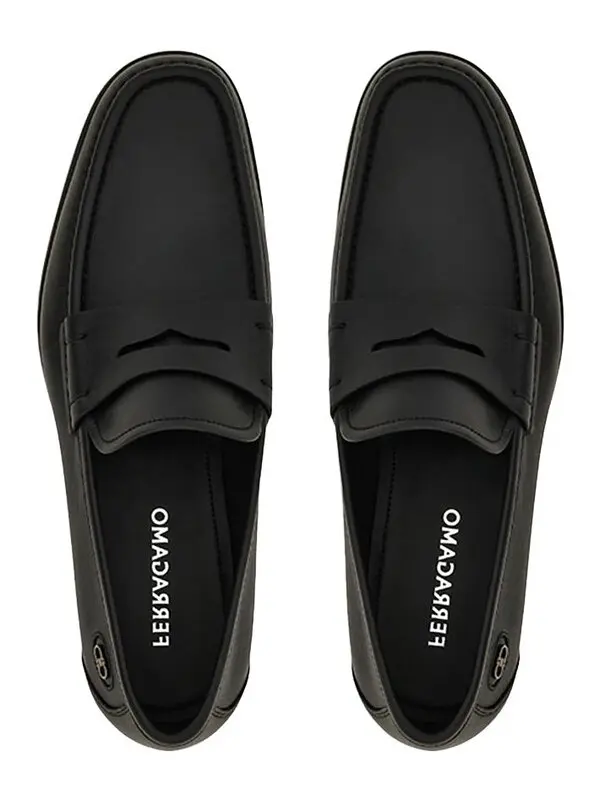 FERRAGAMO Leather Penny Loafers - Nero