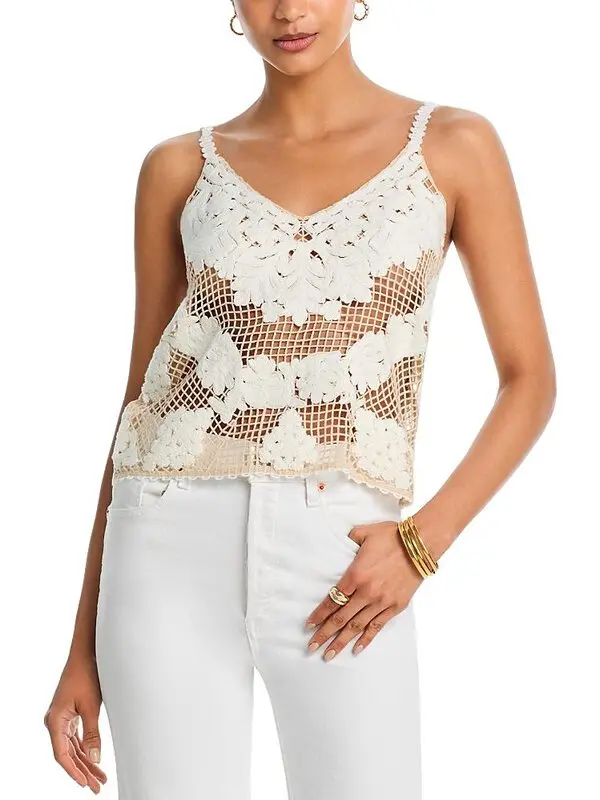 Aqua Crochet Tank - White/tan
