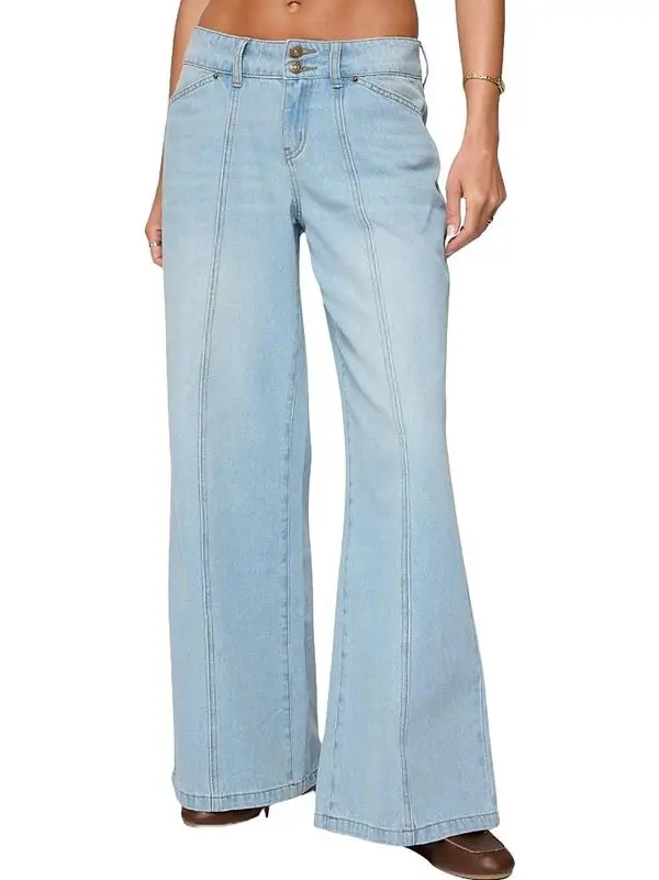 EDIKTED Charlie Panel Stitch Low Rise Jeans - Light-blue