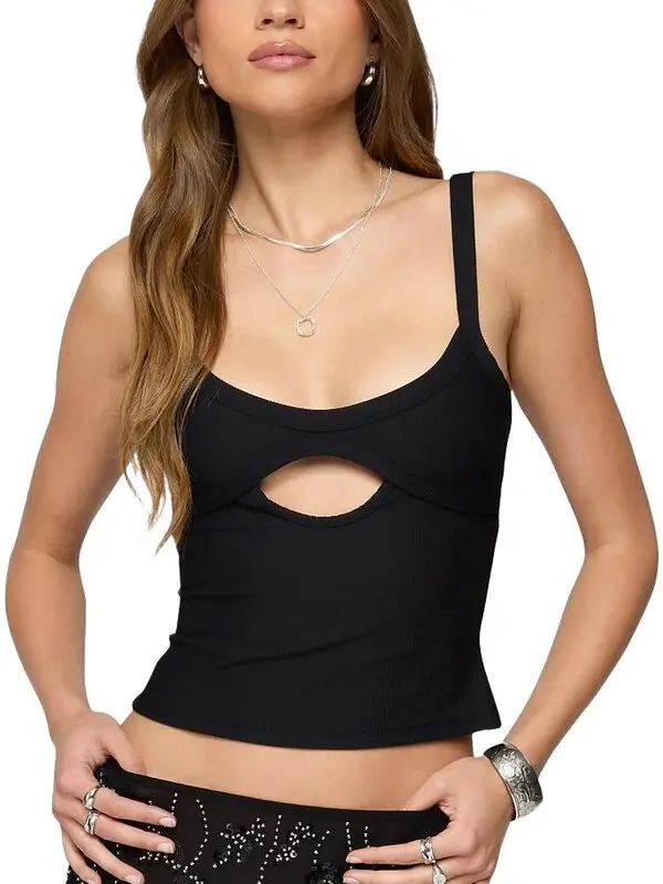 EDIKTED Karin Cut Out Ribbed Tank Top - Black