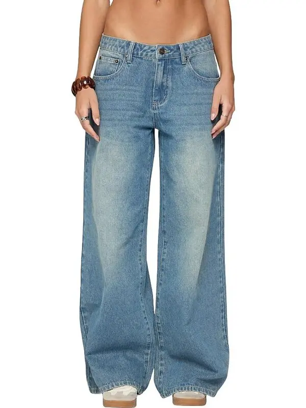 EDIKTED Graphic Vintage Jeans - Blue-vintage-washed