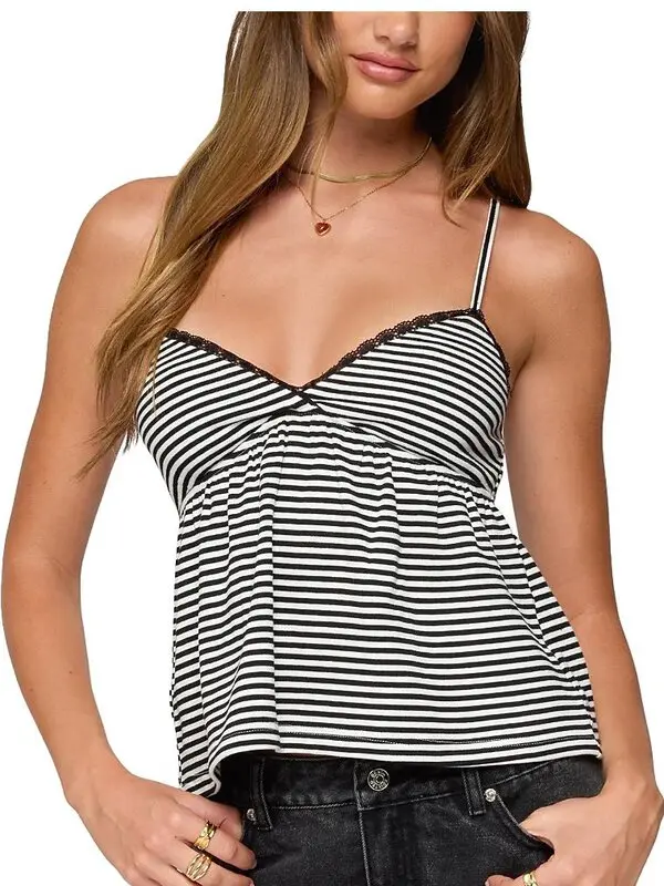 EDIKTED Orietta Striped Babydoll Top - Black