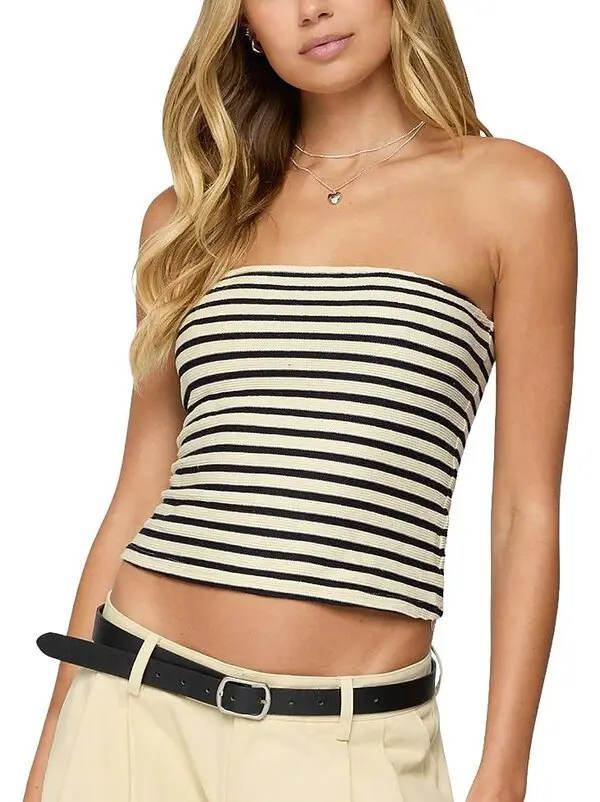 EDIKTED Odora Striped Tube Top - Cream And Navy