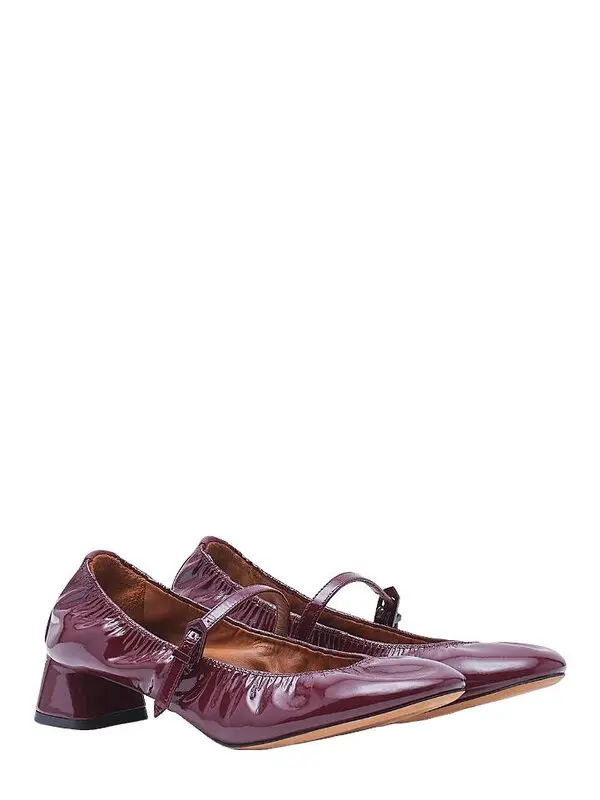 LANVIN Heeled Mary Jane In Glossy Leather - Burgundy