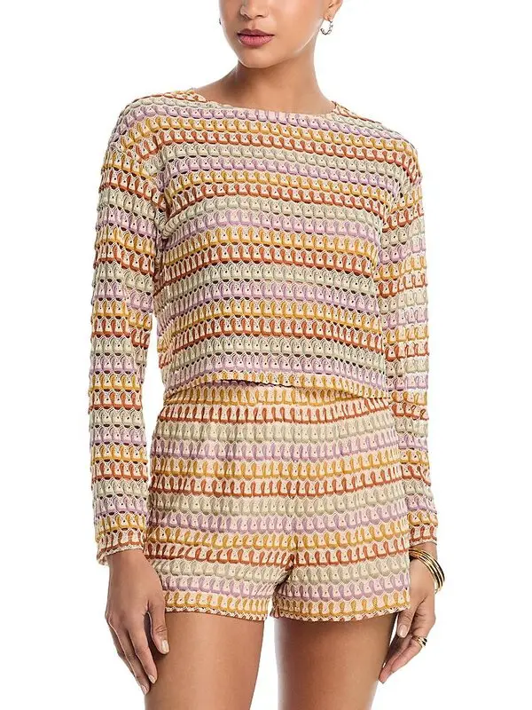 Aqua Crochet Knit Top - Multi