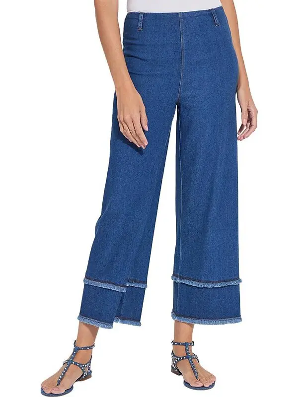 Lyssé Fringe High Rise Wide Leg Jeans - Mid Wash