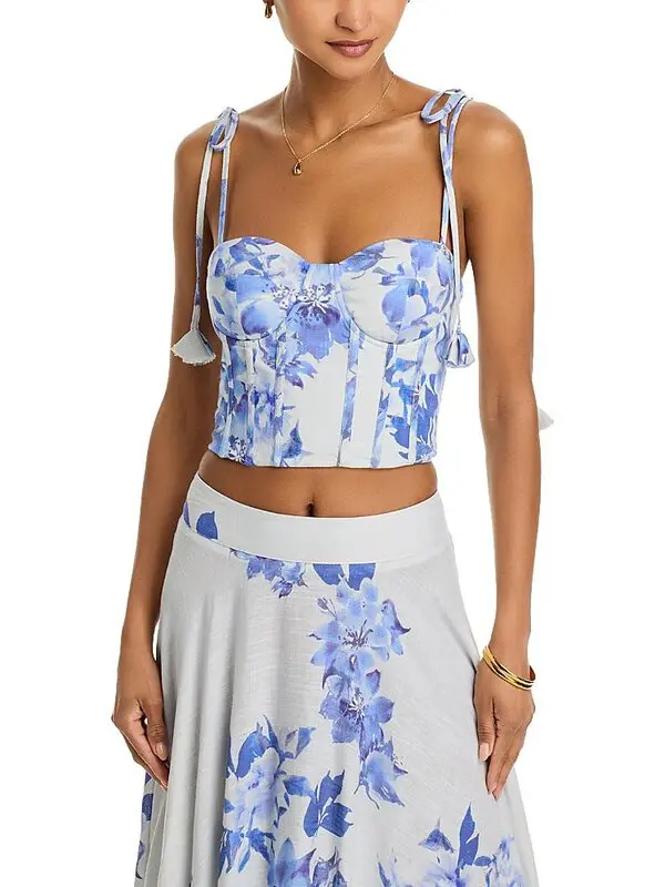 Aqua Placed Floral Bustier Top - Blue