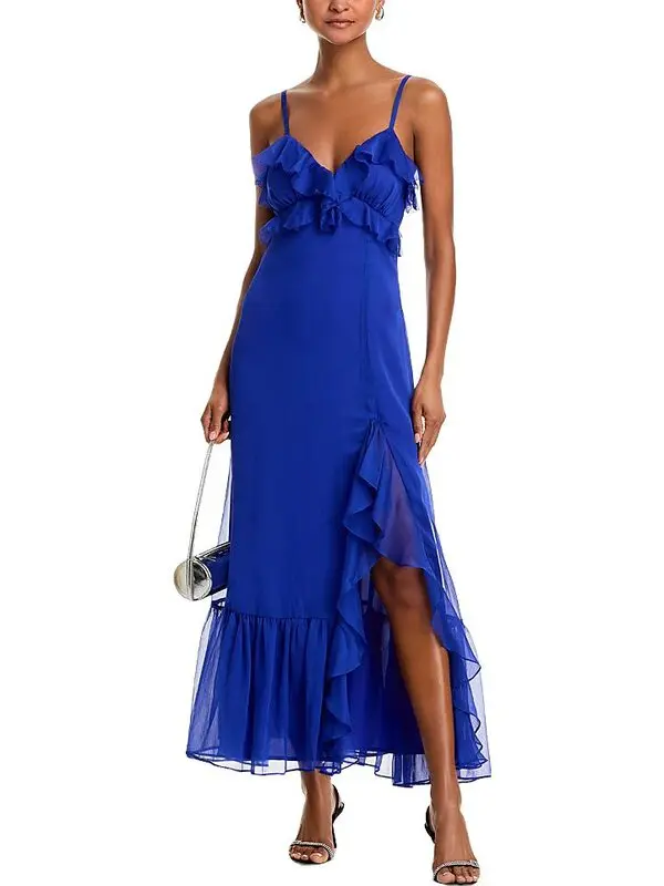Aqua Ruffled V-neck Dress - Cobalt Blue
