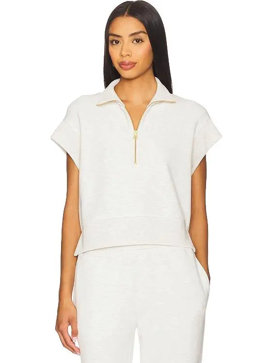 Varley Short Sleeve Half Zip Sweatshirt - Ivory Marl