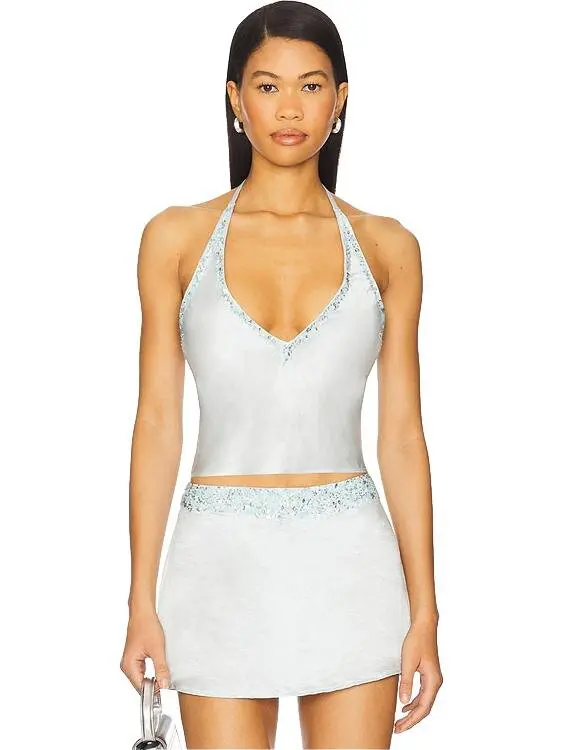 ASTA RESORT Marina Hand Beaded Top - Ice Blue