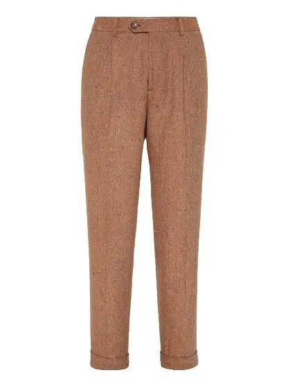 Brunello Cucinelli Chevron Wool And Cashmere Trousers - Light Brown