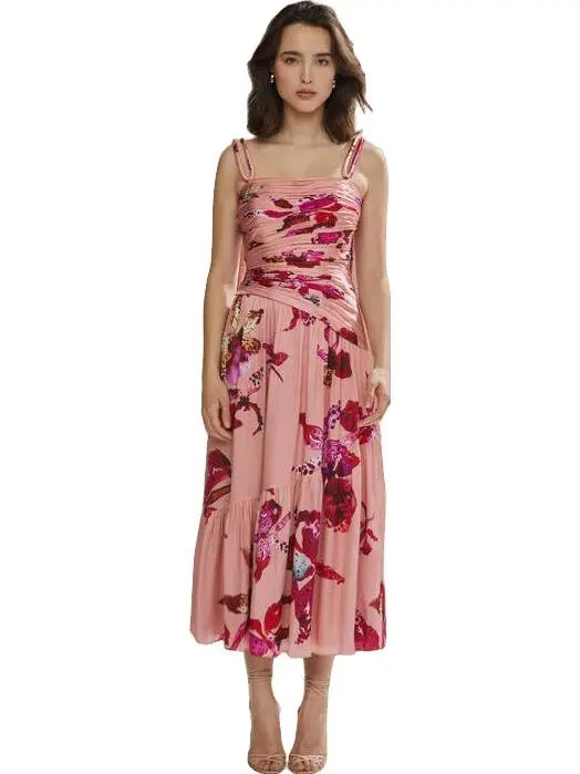 AMUR Daniella Printed Viscose Midi - Warm Speckled Iris