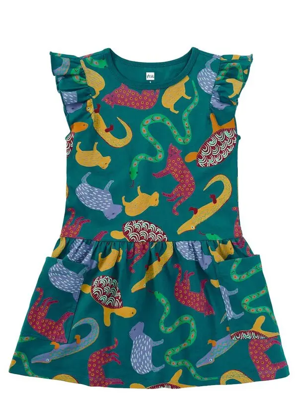 TEA COLLECTION Flutter Sleeve Pocket Dress - Brazilian Folk Animals