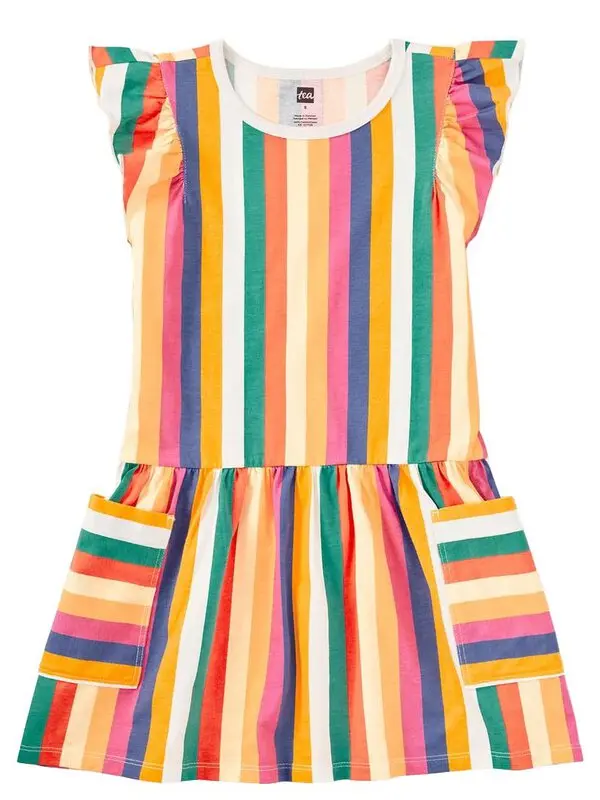 TEA COLLECTION Flutter Sleeve Pocket Dress - Lamu Sunset Stripe