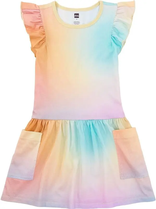 TEA COLLECTION Flutter Sleeve Pocket Dress - Rainbow Gradient