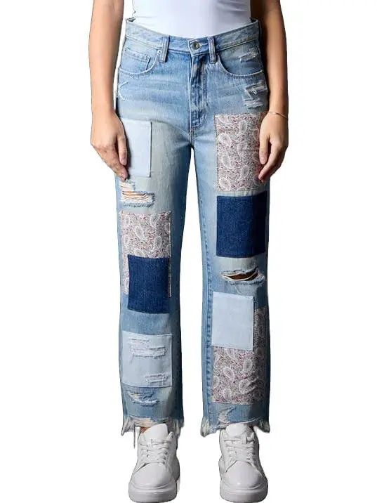 BLUE REVIVAL Paisley Patchwork Straight Leg Jeans - Miami Patchwork