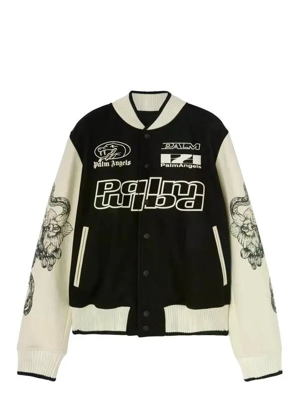 Palm Angels Snake-print Varsity Jacket - Black