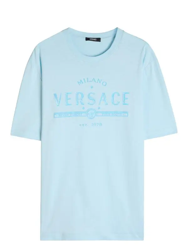 Versace Logo-printed Cotton T-shirt - Blue
