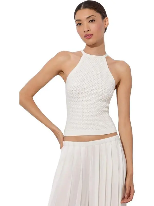 Alice + Olivia Heidi Pointelle Knit Tank - White