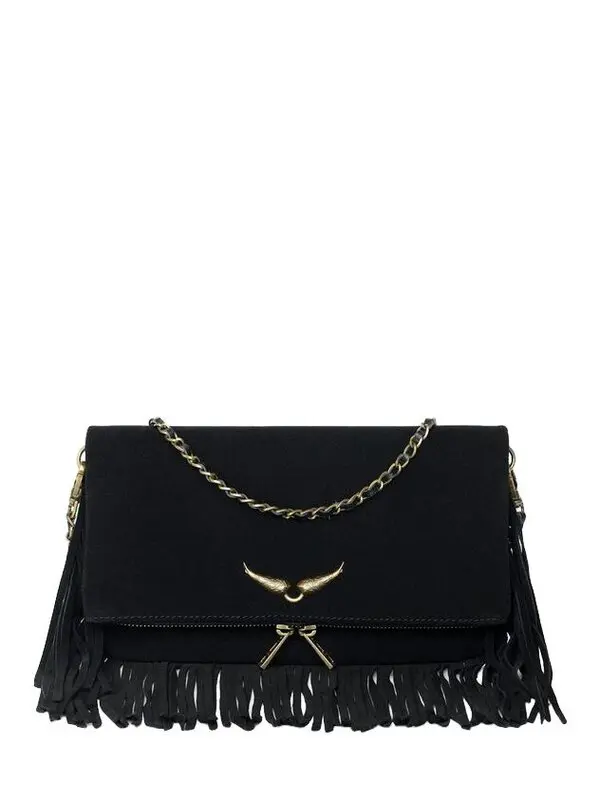 Zadig&Voltaire Rock Suede Fringe Clutch - Black