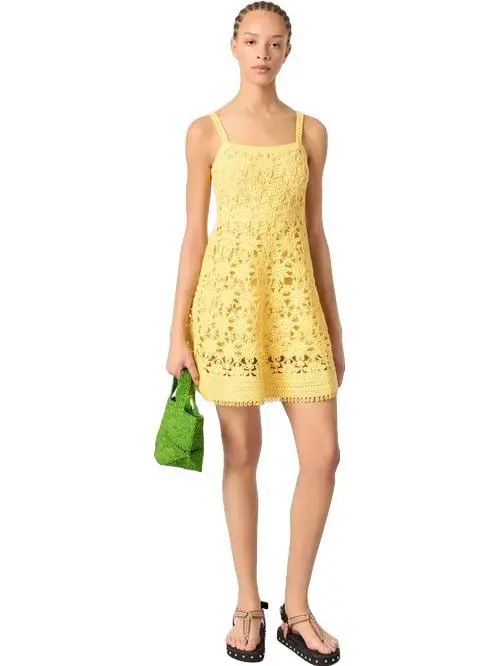 Maje Crochet Strappy Mini Dress - Yellow