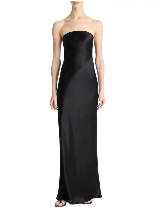 Vince Satin Strapless Maxi Dress - Black