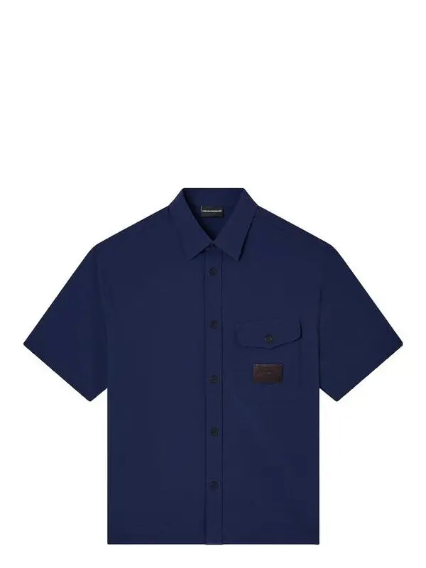 Emporio Armani Short-sleeved Oversized Shirt In Nylon Seersucker - Blue