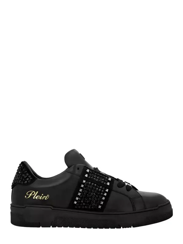 Philipp Plein Strass Studs Leather Sneakers - Black