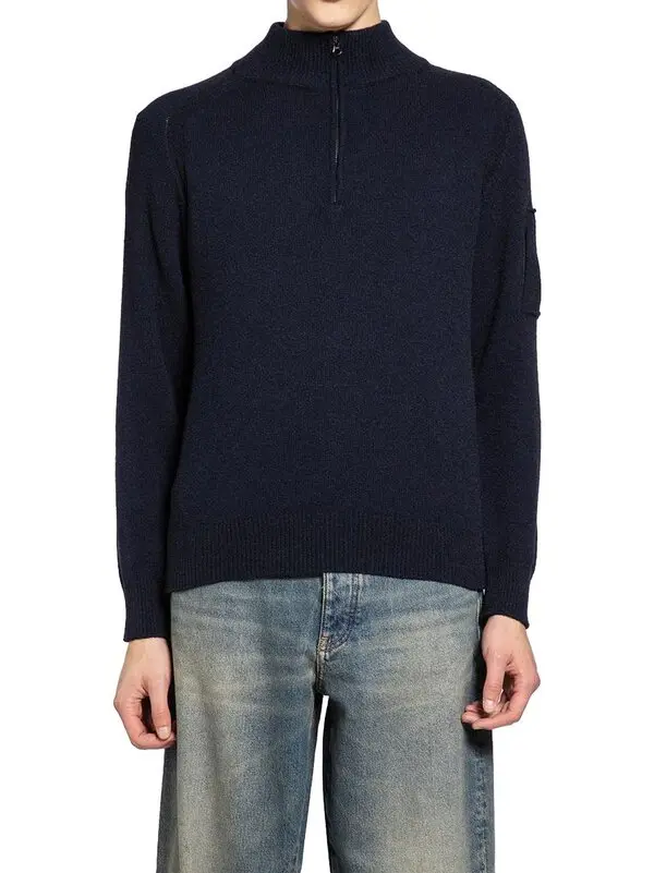C.P. COMPANY Polo Collar Knitwear In Fleece Knit - Blue