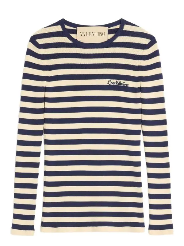 Valentino Garavani Striped Cotton Sweater - Betulla/blue