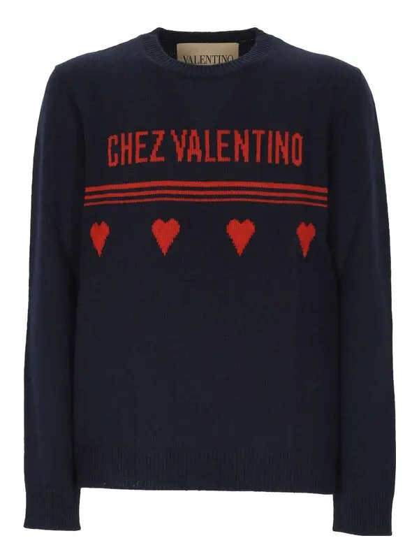 Valentino Garavani Sweater With Chez Jacquard Motif - Ultramarine Dark Blu/rasberry