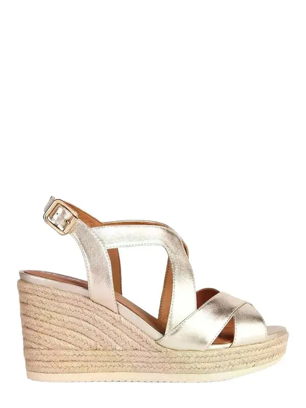Geox Leather Wedge Espadrilles - Gold